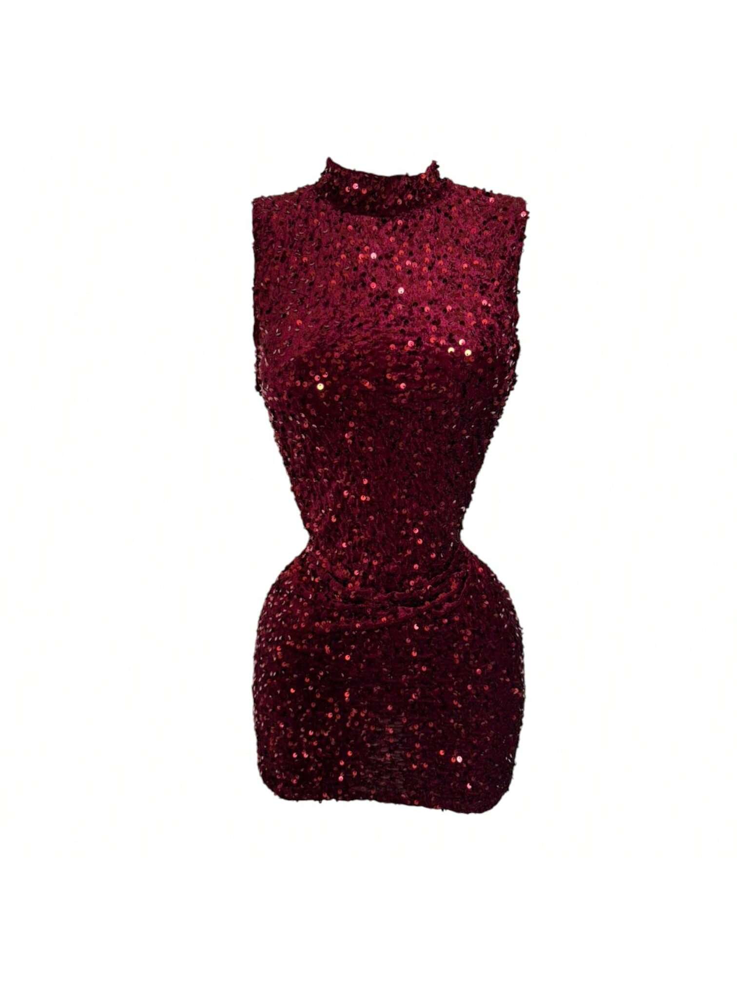 Vestido de Lentejuelas de Cuello Alto y Manga Larga - Brilla en tus ...