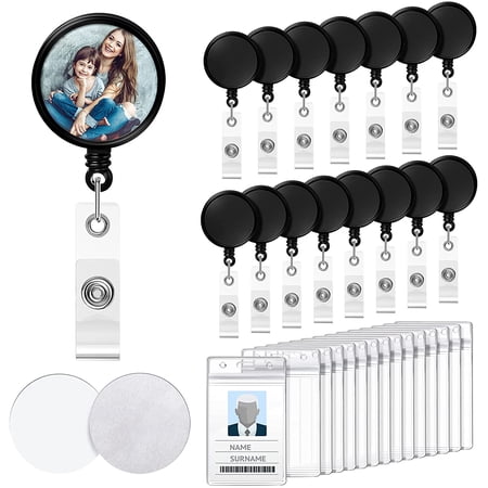 30 Pieces Sublimation Blank Retractable Badge Reel Holder Set, Includes ...