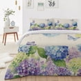 Blue Purple Hydrangea Comforter Set King Size, Summer Floral Butterfly ...