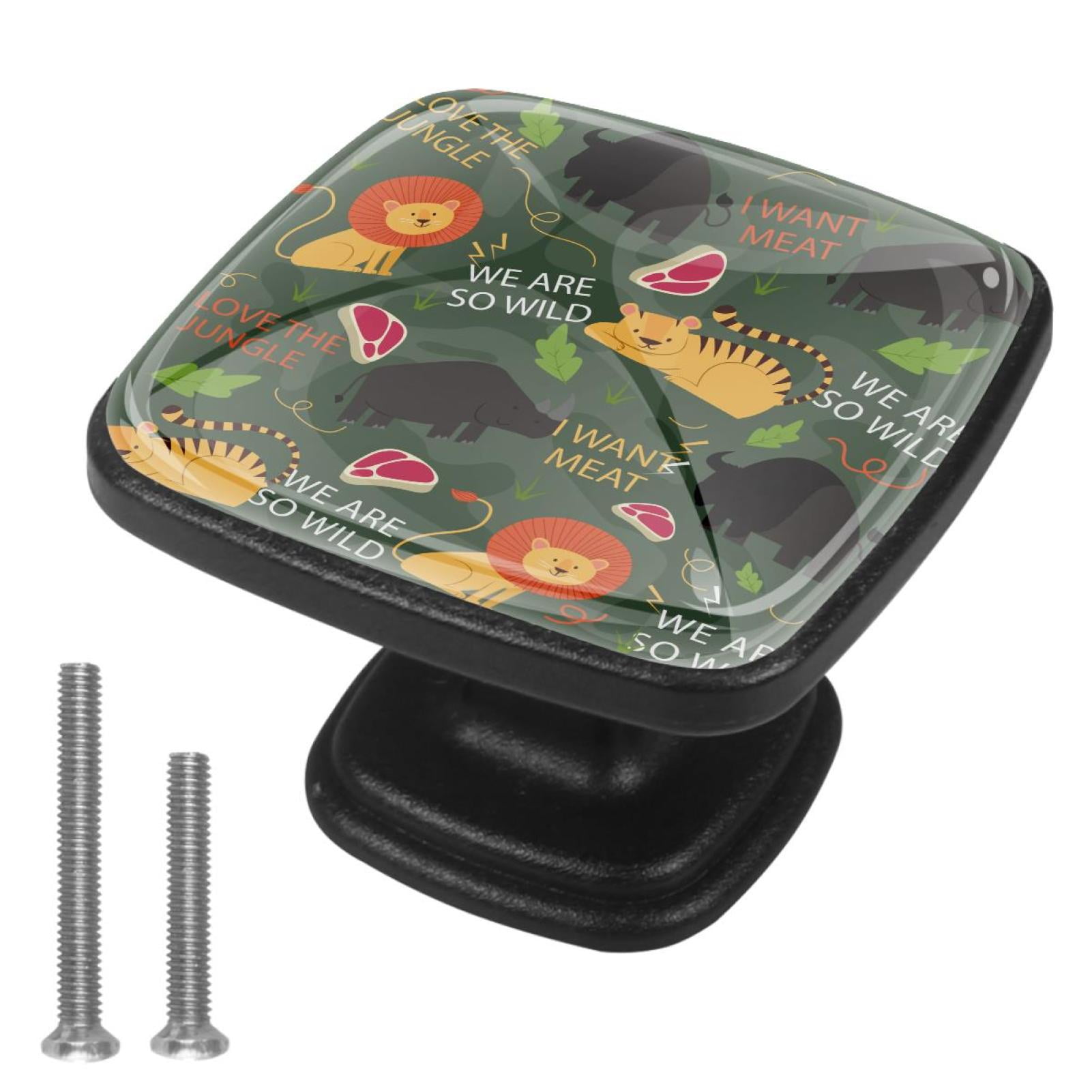 4 Pcs Cabinet Handle Drawer Pulls Doodle Animals Words Knobs with ...