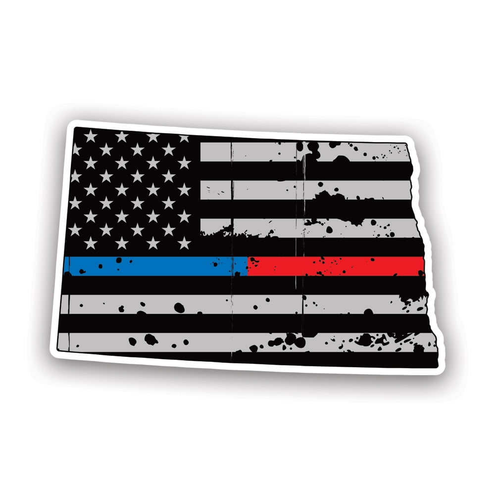Distressed Thin Blue Red Line North Dakota State Shaped Subdued US Flag ...