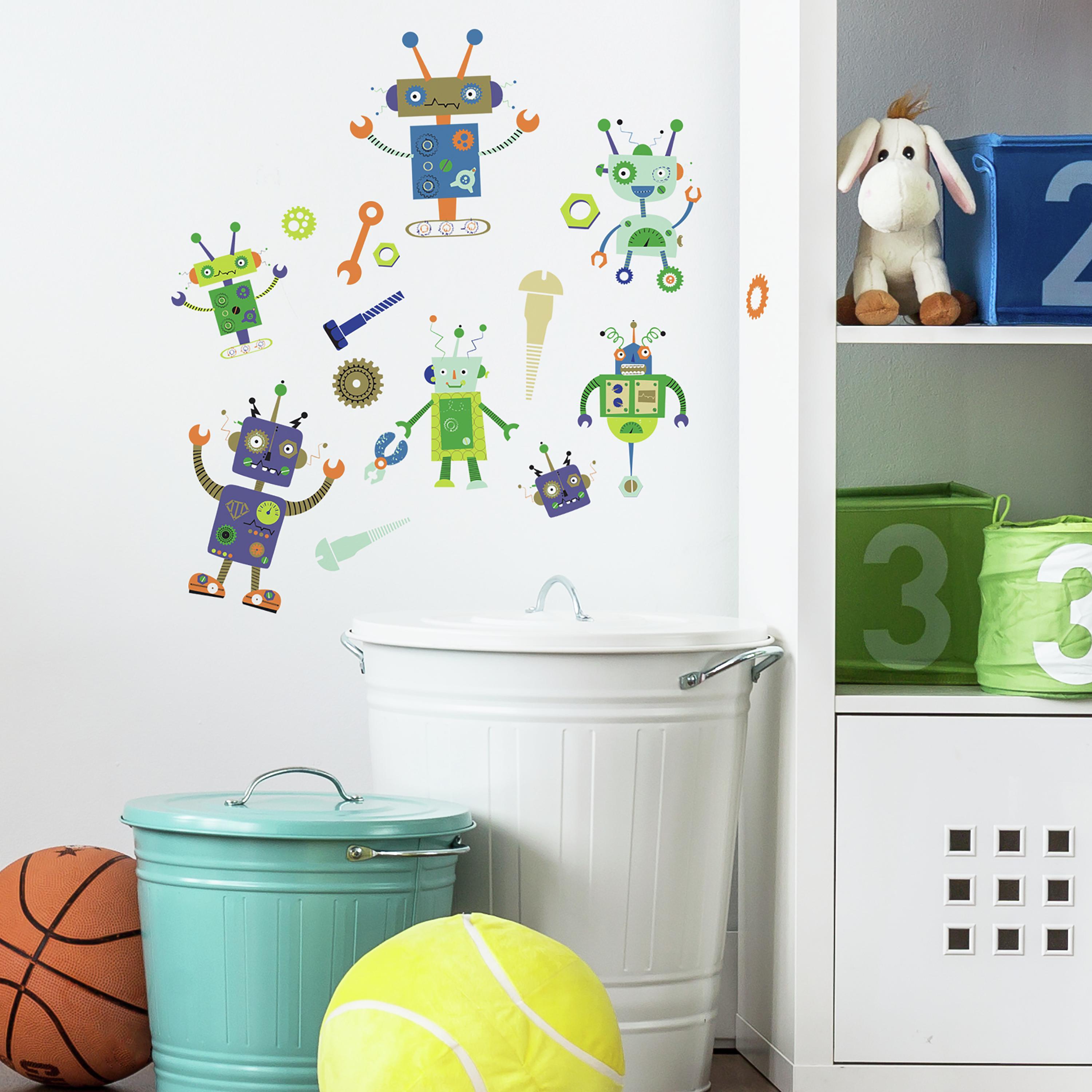 RoomMates Green Robots Peel and Stick Wall Decals 9.23 inches x 10.25 ...