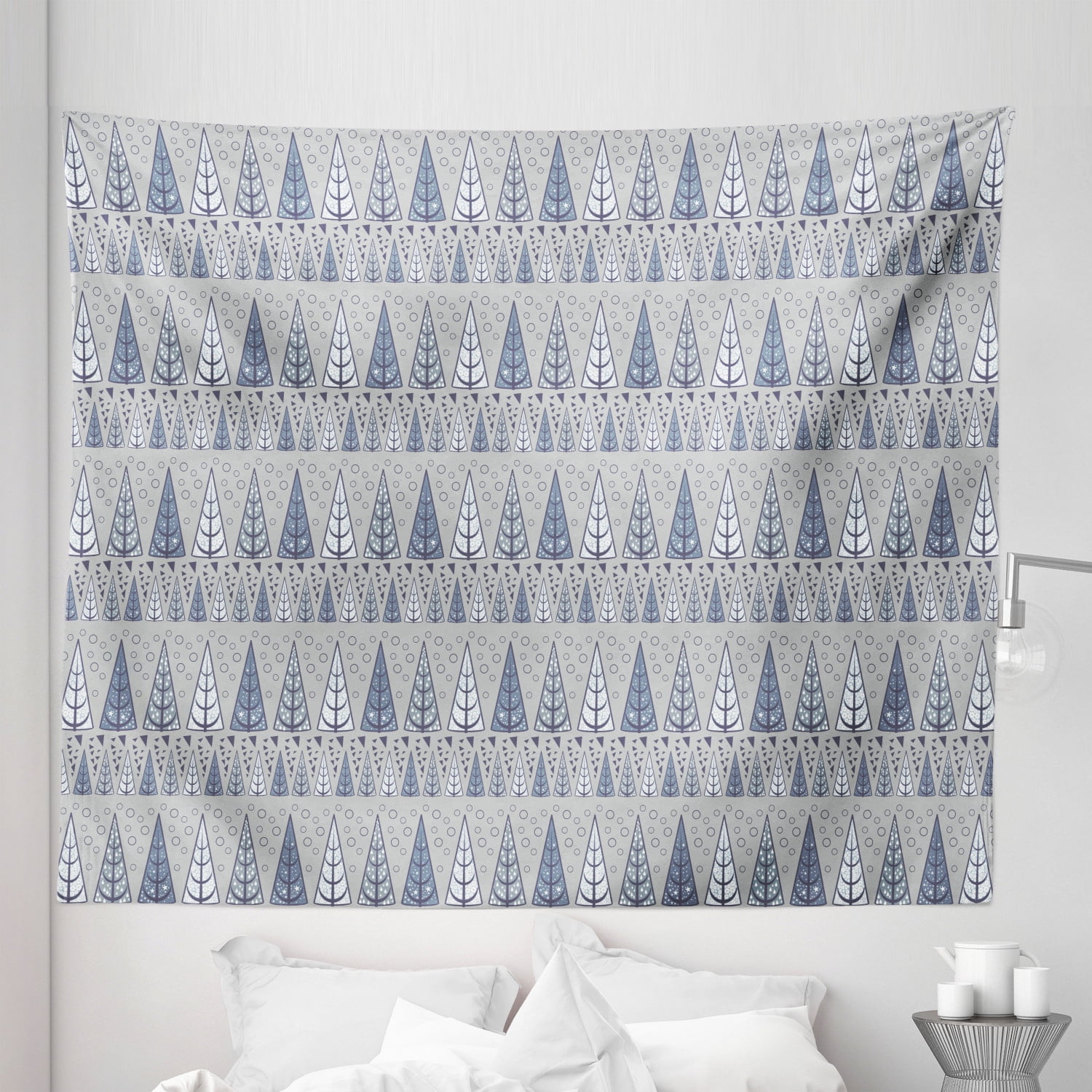Winter Tapestry, Triangular Pine Fir Trees Horizontal Pattern Circles ...