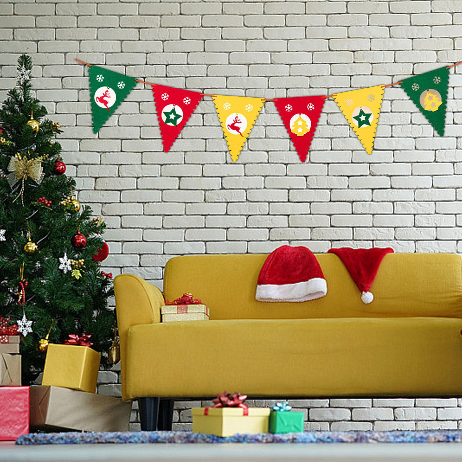 Fiudx Juego de Banderines Navideños, Calcetines de Lino con Pinzas de ...