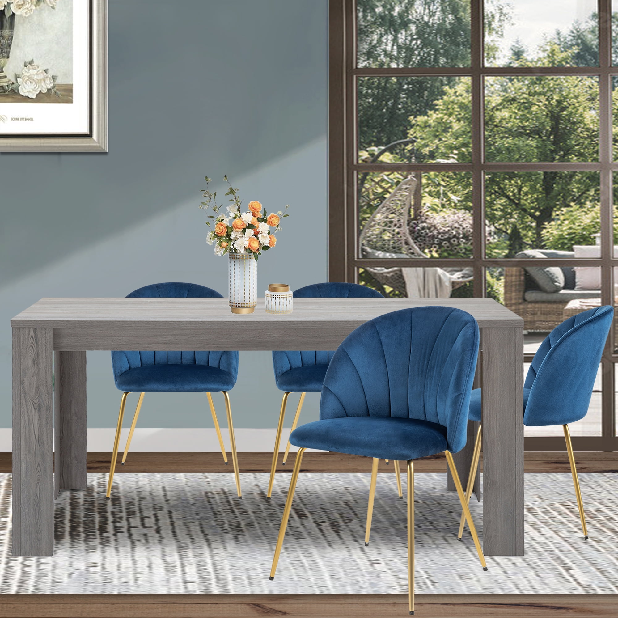 Leejay 5 Pieces Dining Table Set,59 inch Gray Kitchen Table & 4 Pack ...