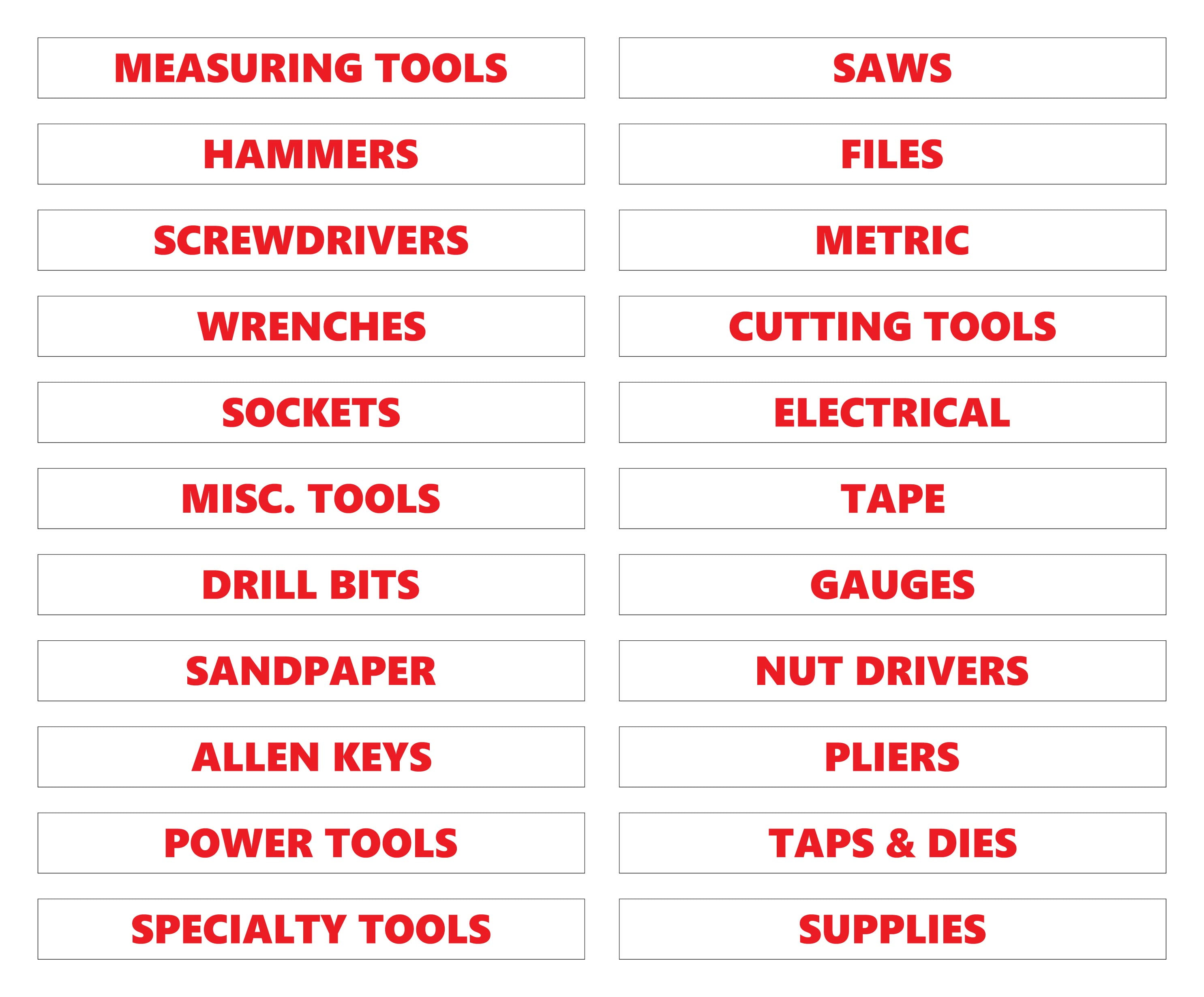 Toolbox Organizational Magnetic Labels by DCM Solutions (Red Inverted ...