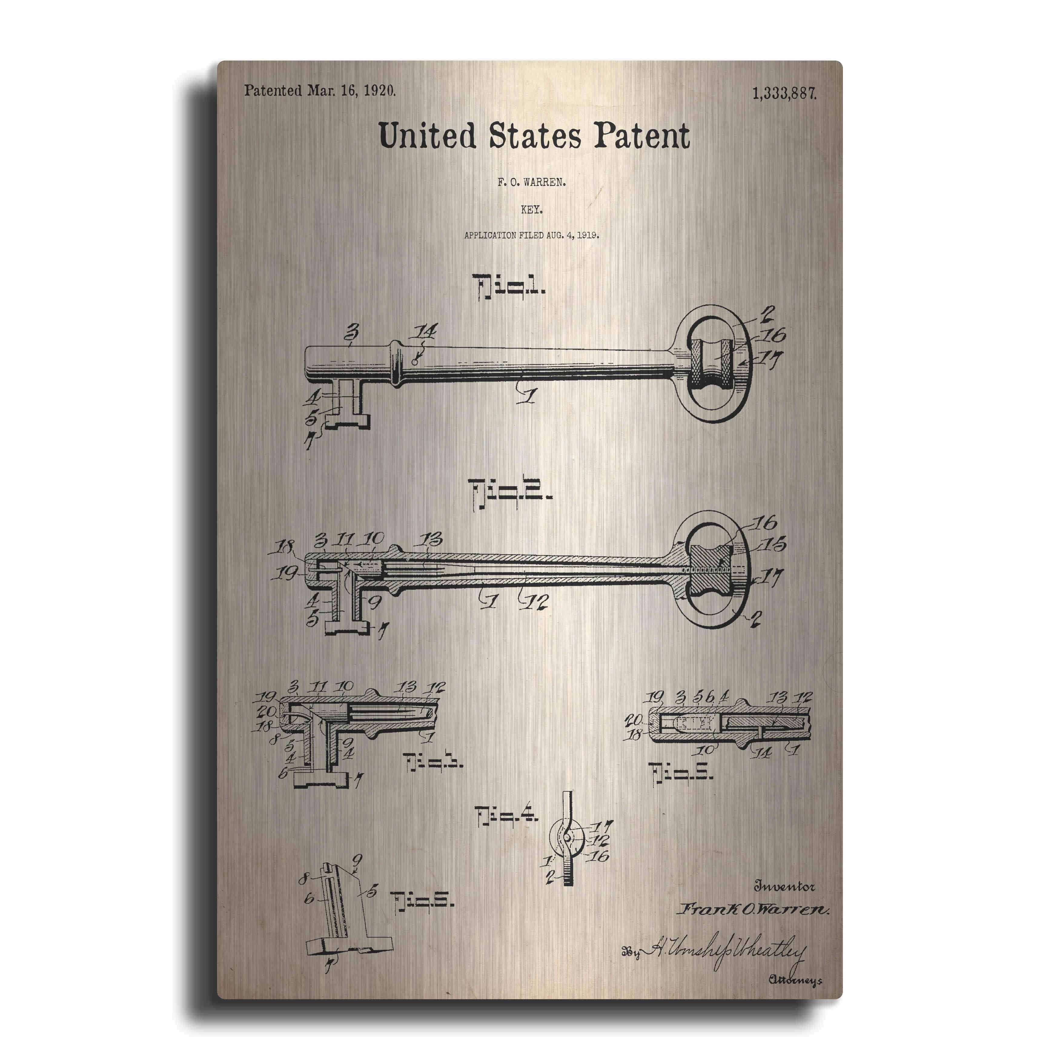 Luxe Metal Art 'Vintage Key Blueprint Patent Parchment,' Metal Wall Art ...