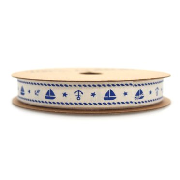 Nautical Navy Anchor Canvas Wired Ribbon, Ivory, 1-1/2-Inch, 10-Yard ...