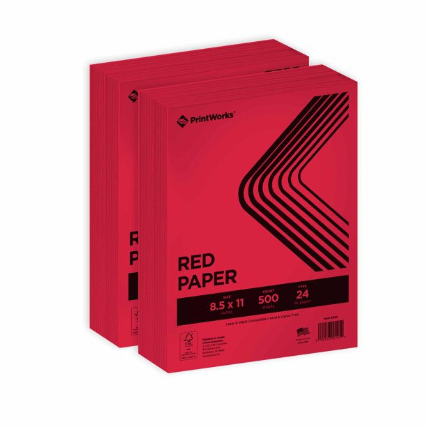 Printworks Bright Color Paper, Red, 8.5 x 11, 24 lb, 1000 Sheets ...