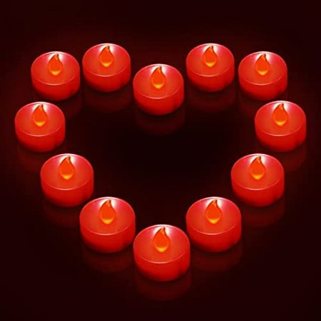 now LED Red Tea Lights, 12 Packs Flickering Flameless Tealights with 6H ...