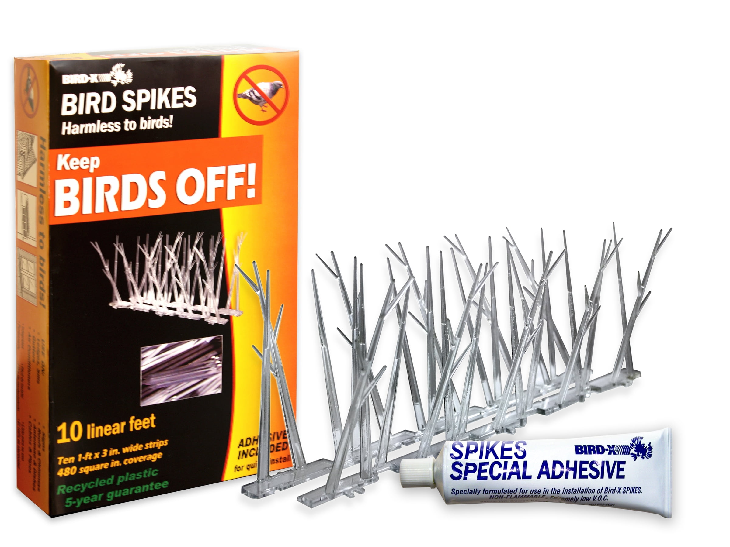 Bird-X Plastic Bird Deterrent Spikes, 10ft Kit with adhesive (SP-10-NR ...