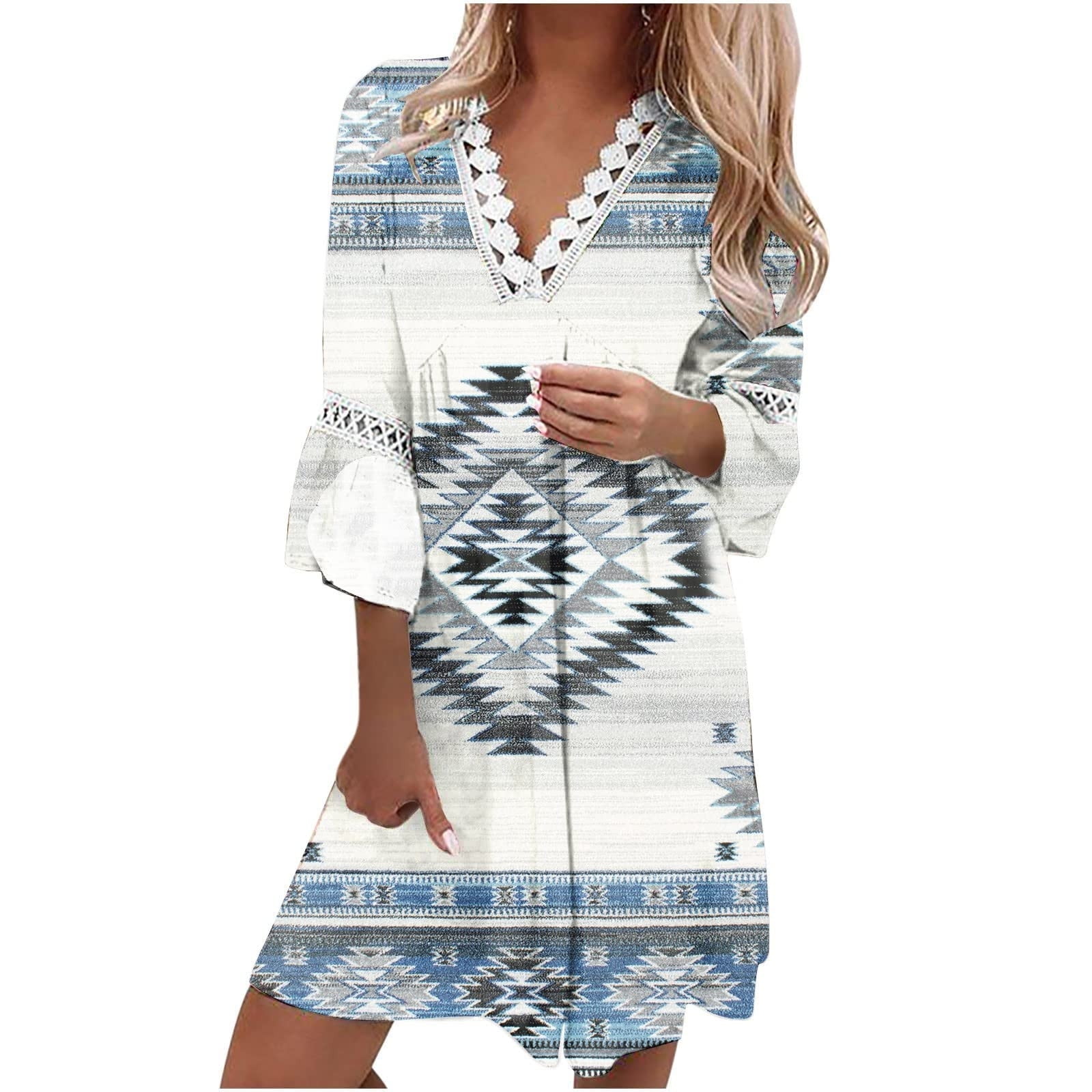 Pbnbp Plus Size Dresses For Women Casual Vintage Western Aztec Hollow