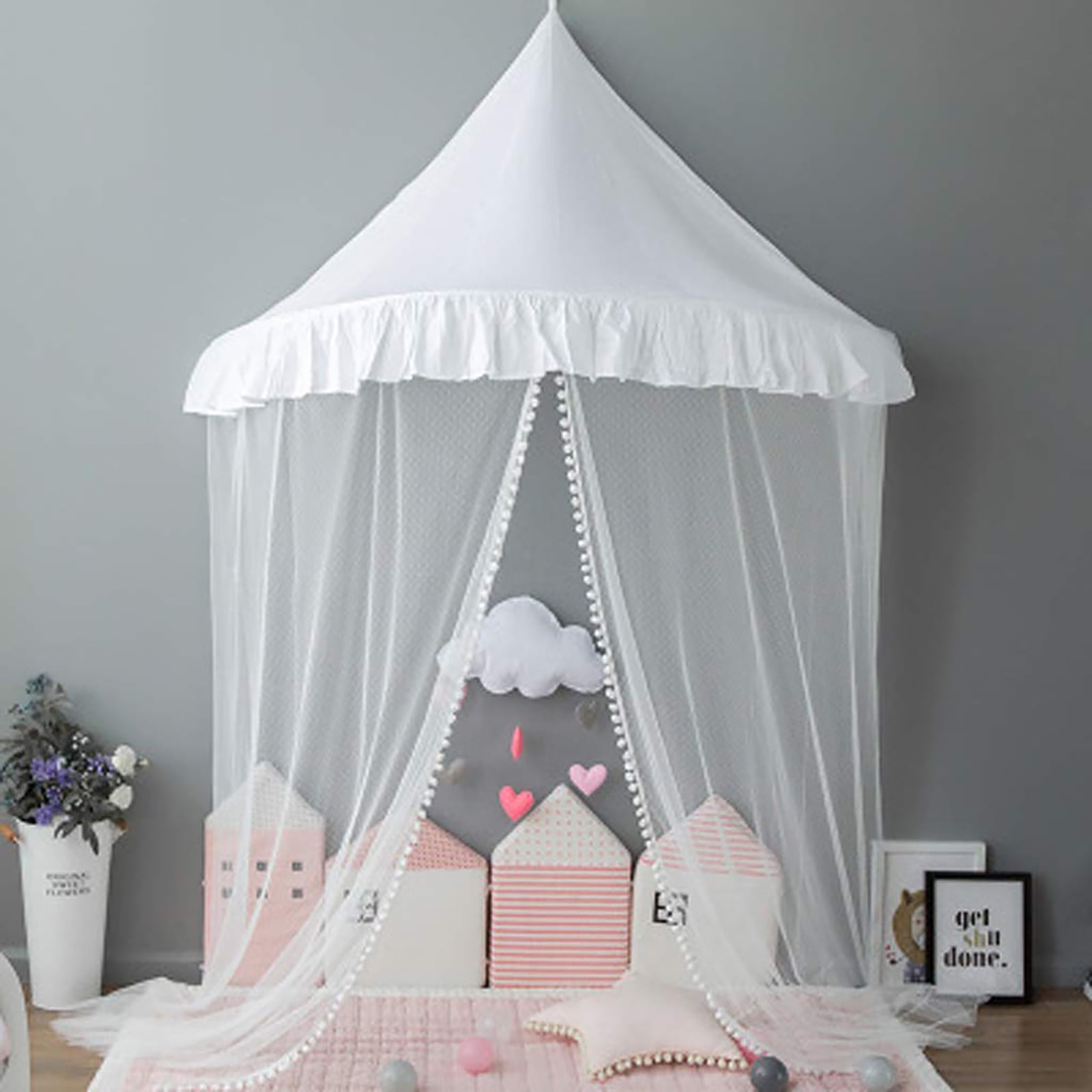 OldPAPA Baby Bed Canopy Net with Pom Mesh,Mosquito Net for Princess ...