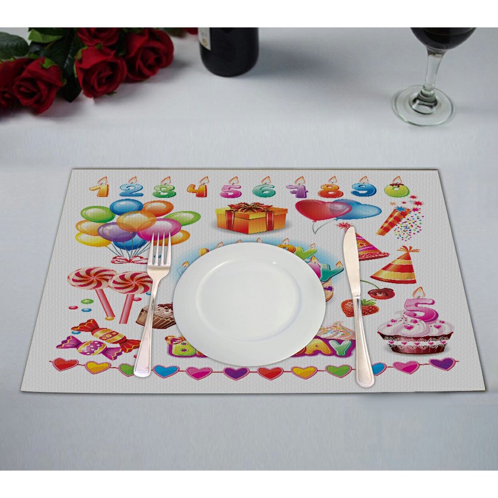 ECZJNT Happy birthday set Placemat Table Mat Cup Mat 12x18 inch,Set of ...