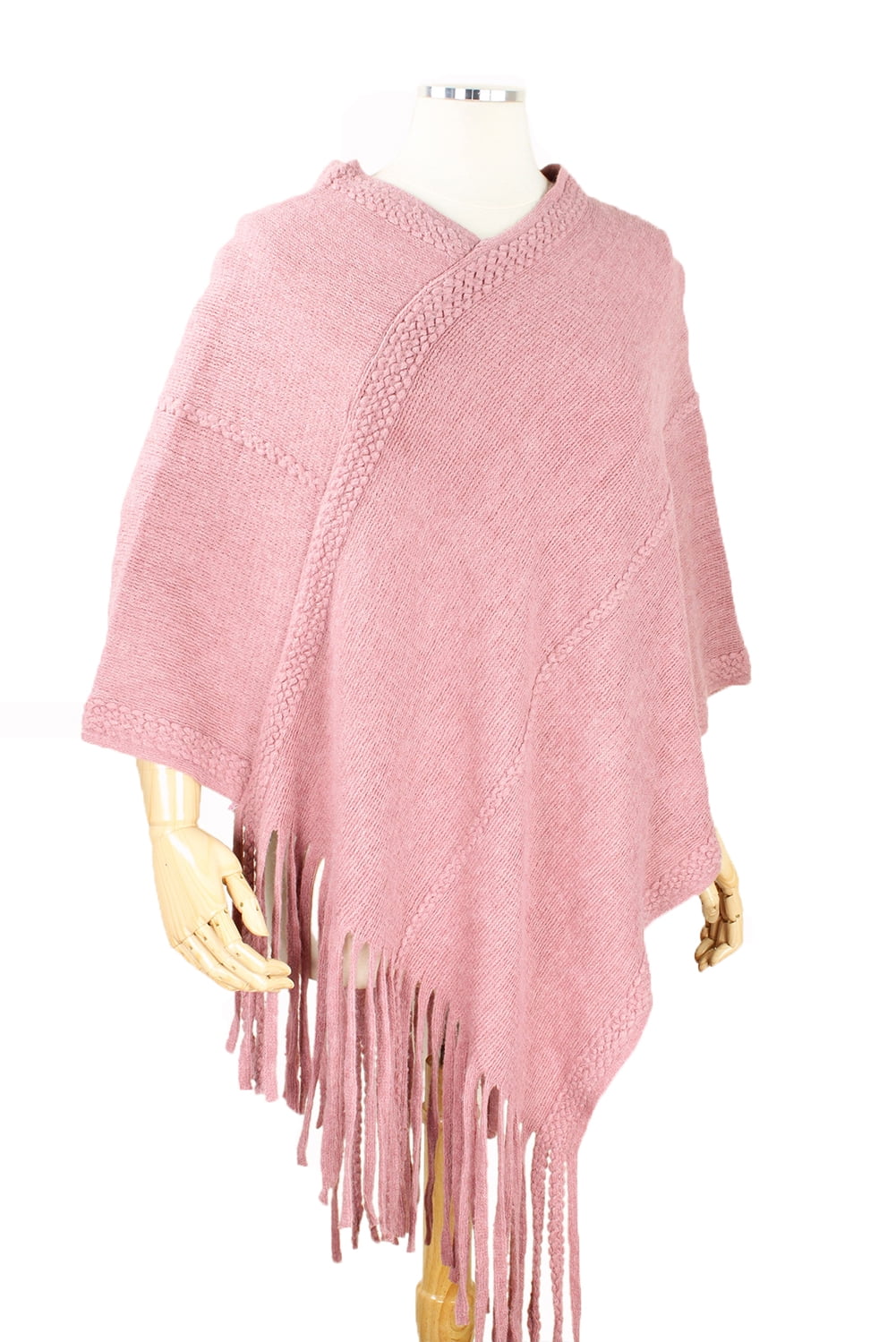 StylesILove Women Trendy Brushed Soft Knit Poncho with Fringe Trim Chic ...