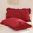 Burgundy Pillow Shams Standard Pillowcases 20x26inch Cute Ruffle Solid Pillow Cover Set of 2 ...