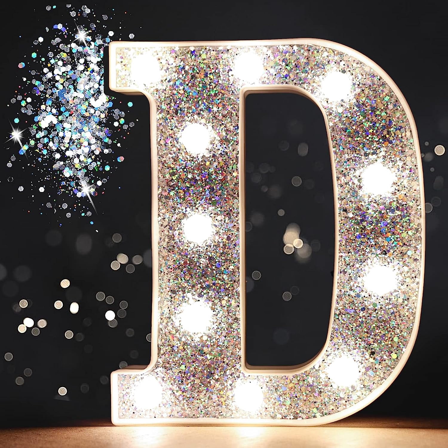 Light Up Letters, Glitter Letter Lights Battery Powered Silver Marquee ...