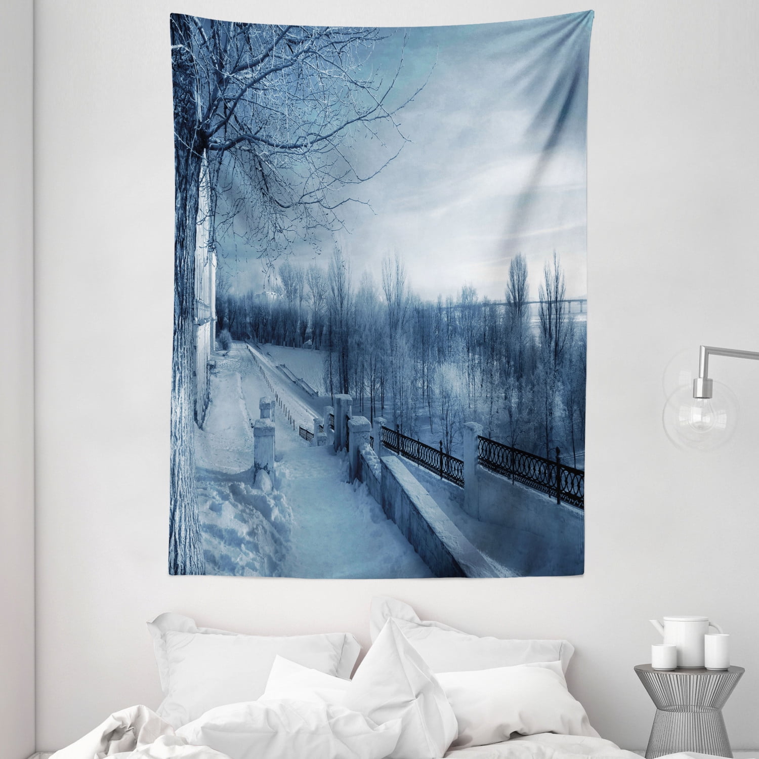 Winter Decor Tapestry, Ice Cold Frozen Snowy Scenery from Castle like ...