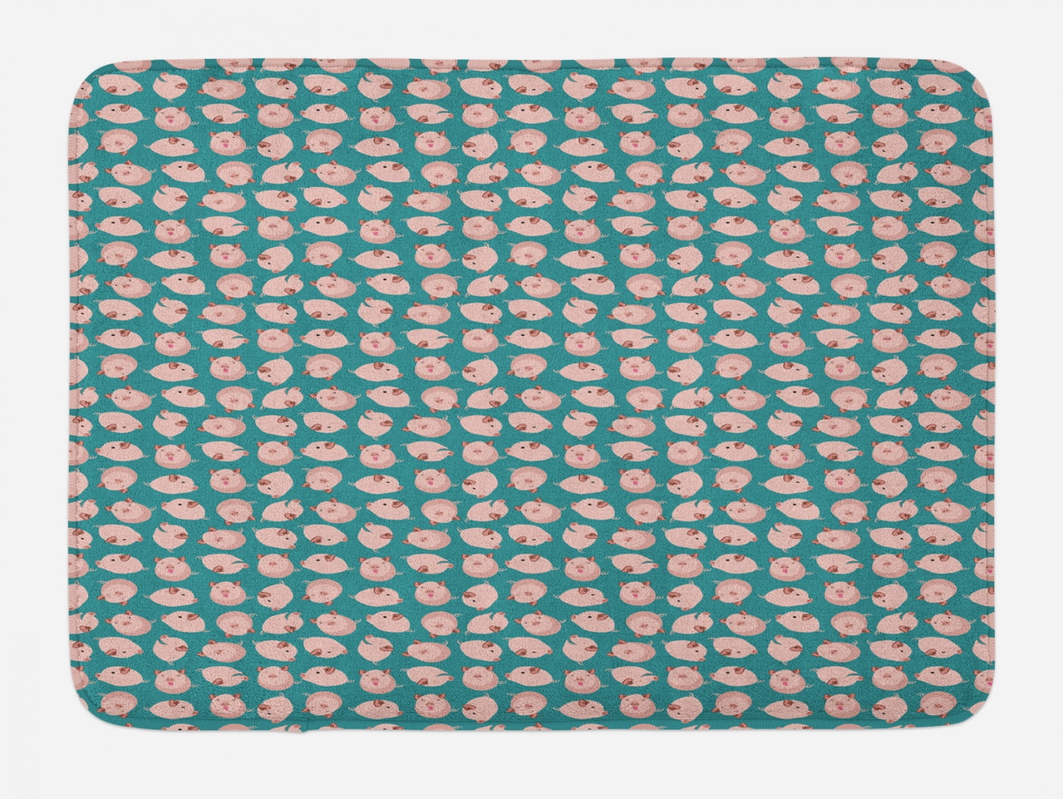Pigs Bath Mat, Repeated Cartoon Layout of Piglets Farm Country Snorting ...