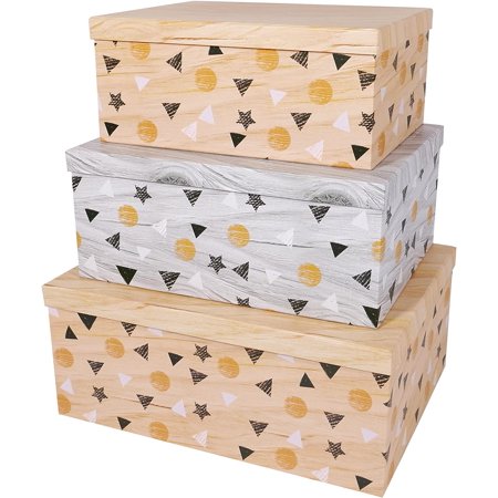 XBRW Decorative Storage Cardboard Boxes (Set of 3, Floating Triangles ...