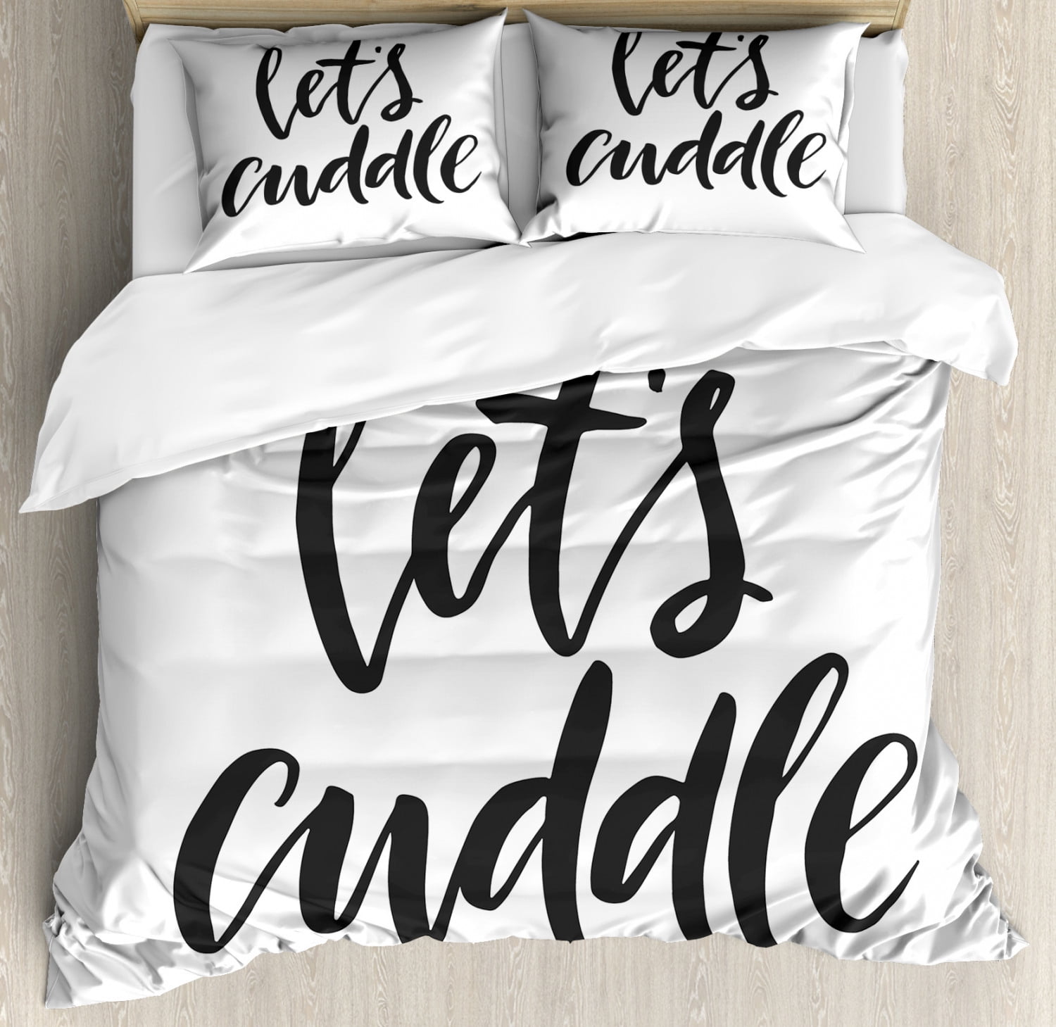 Lets Cuddle Duvet Cover Set King Size, Hand Written Calligraphy in a ...