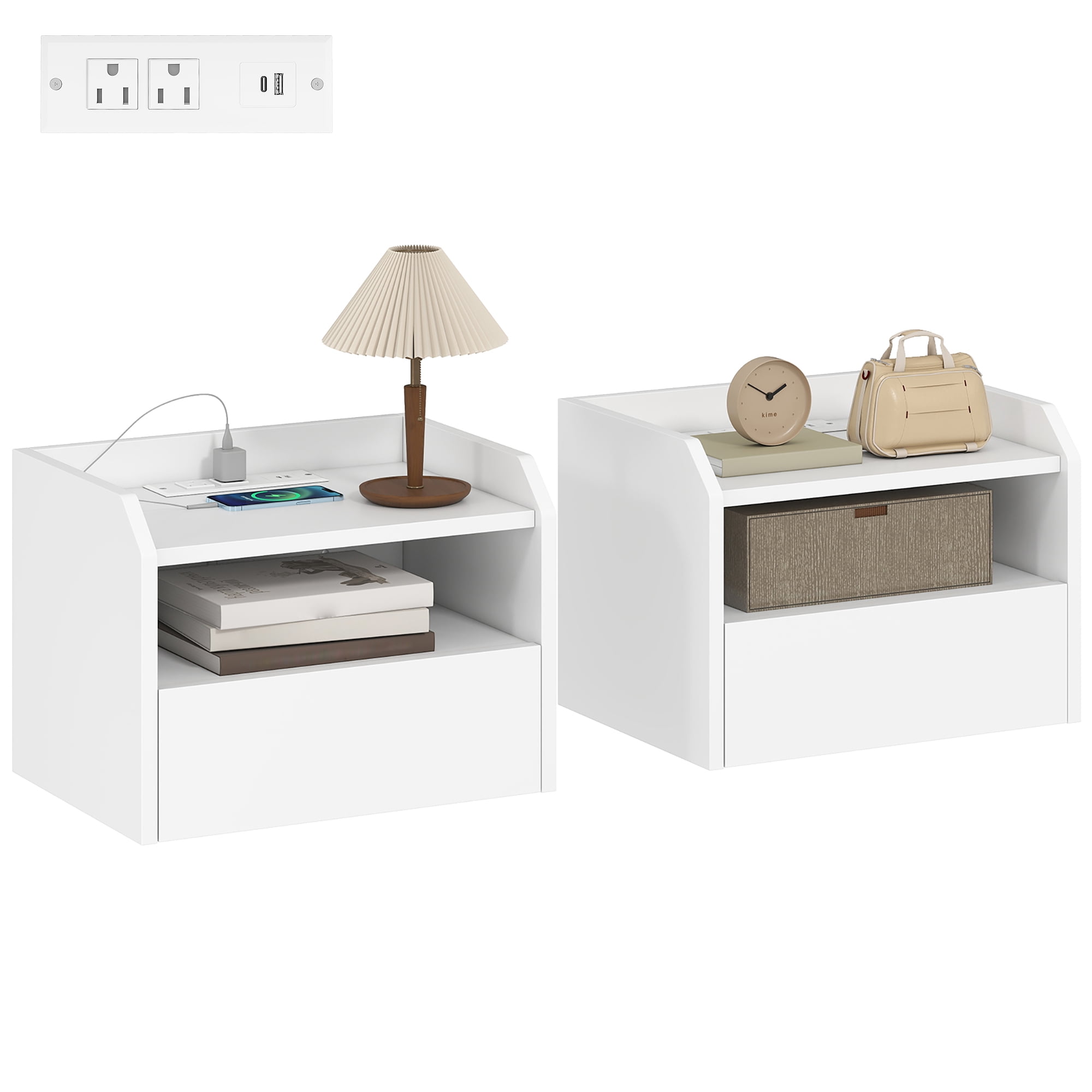Click here for Homcom Set Of 2 Floating Nightstand W/ Charging St... prices