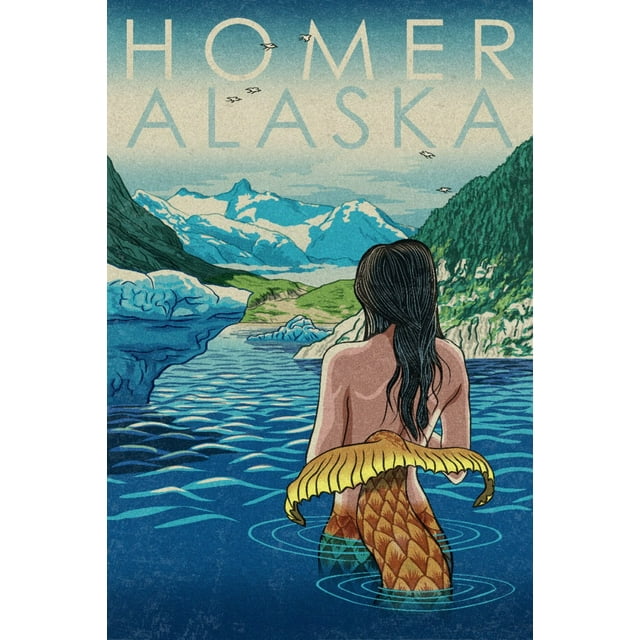 Homer, Alaska, Mermaid and Glaciers (12x18 Wall Art Poster, Room Decor ...