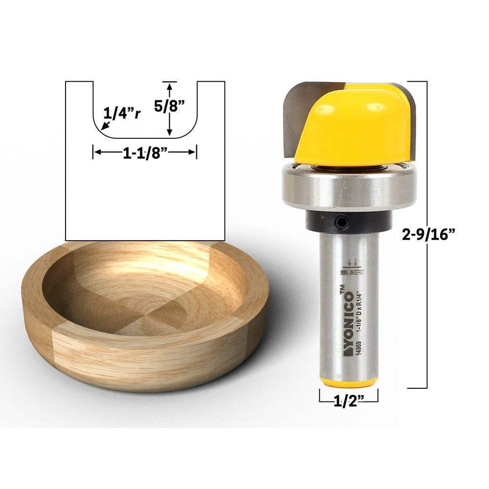 1-1/8" Diameter Bowl & Tray Template Router Bit - 1/2" Shank - Yonico ...