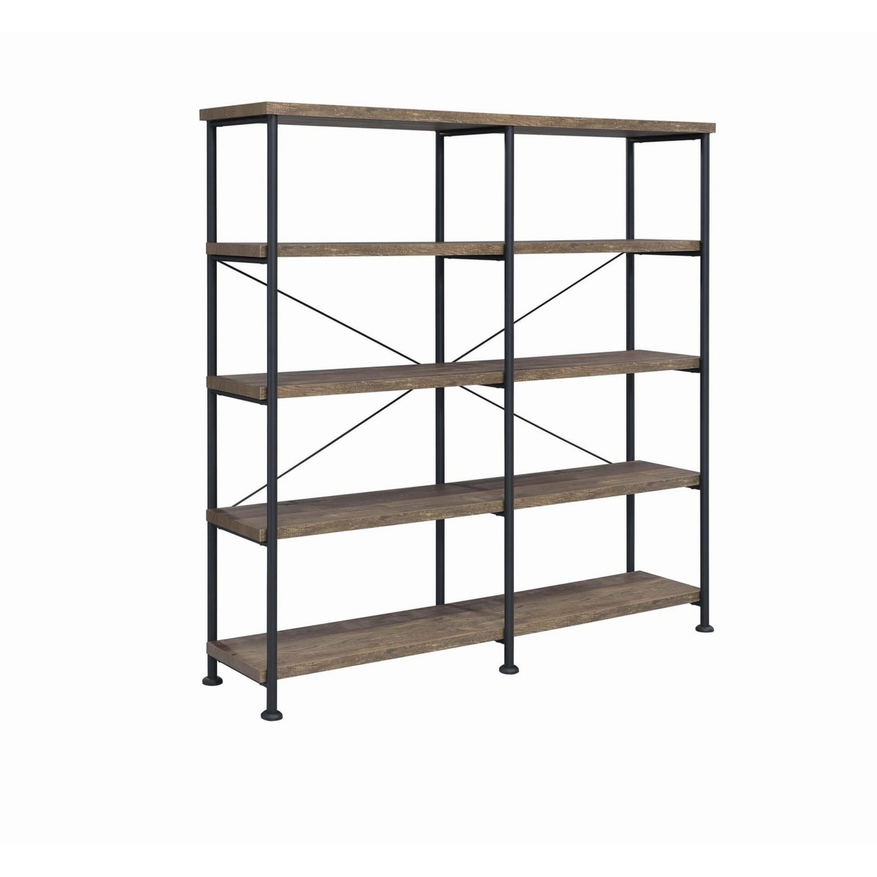 4 Tier Wood and Metal Frame Bookcase with Criss Cross Design, Rustic ...