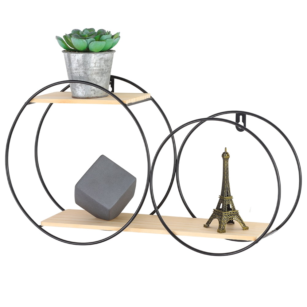 Wall Mounted 2 Tier Floating Shelves Circular Metal in Black - Walmart.com