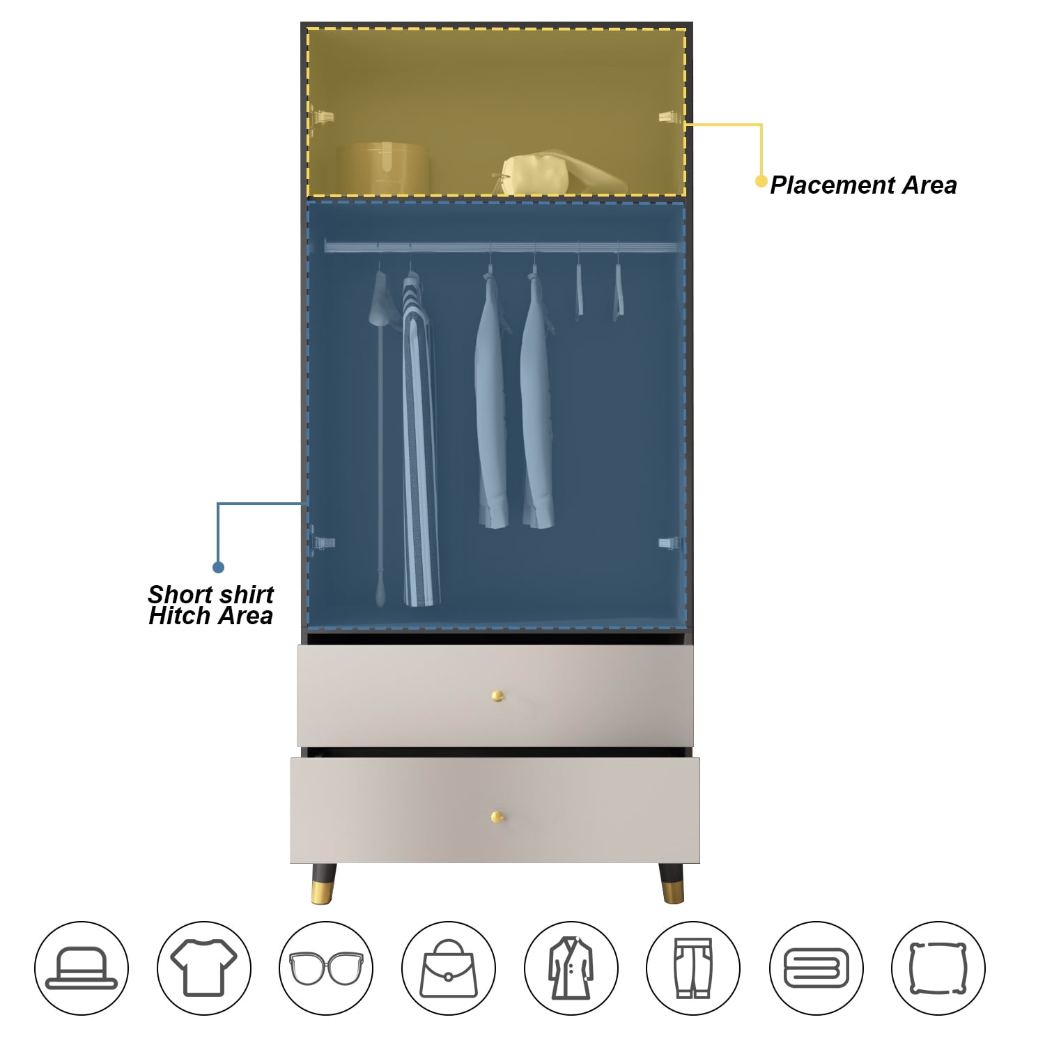 Buy Hitow 2 Door Wardrobe Armoire, Clothing Storage Cabinet with ...