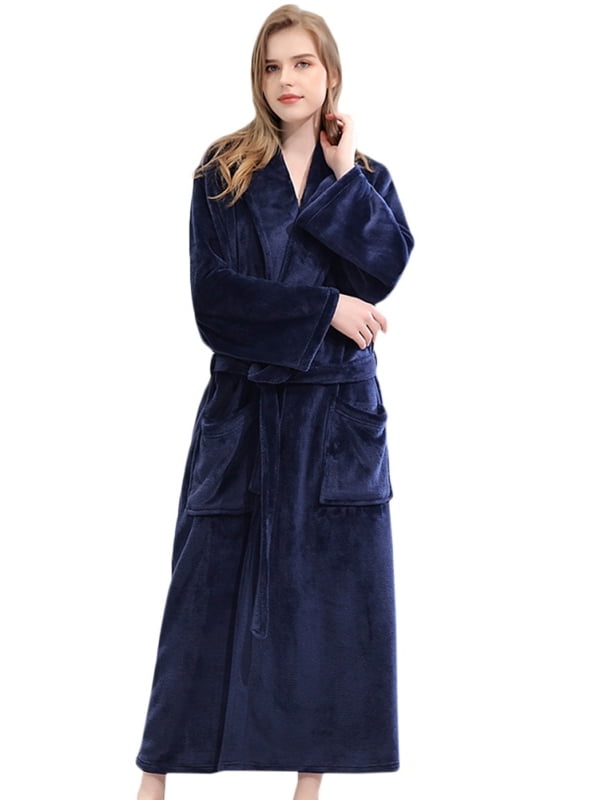 Women Men Winter Warm Bathrobe Soft Fleece Robe with Belt - Walmart.com