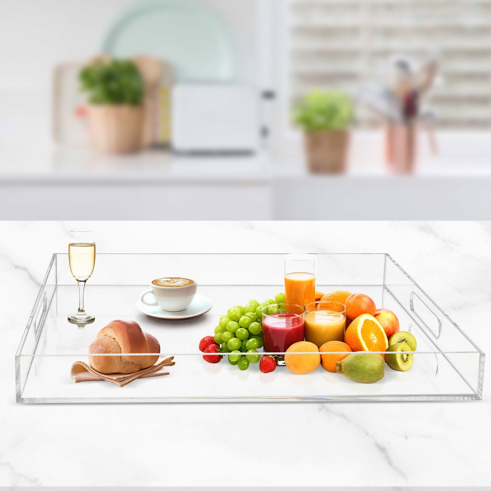 Transparent Acrylic Serving Tray with Handles Food Tea Coffee Tray 18.9 ...
