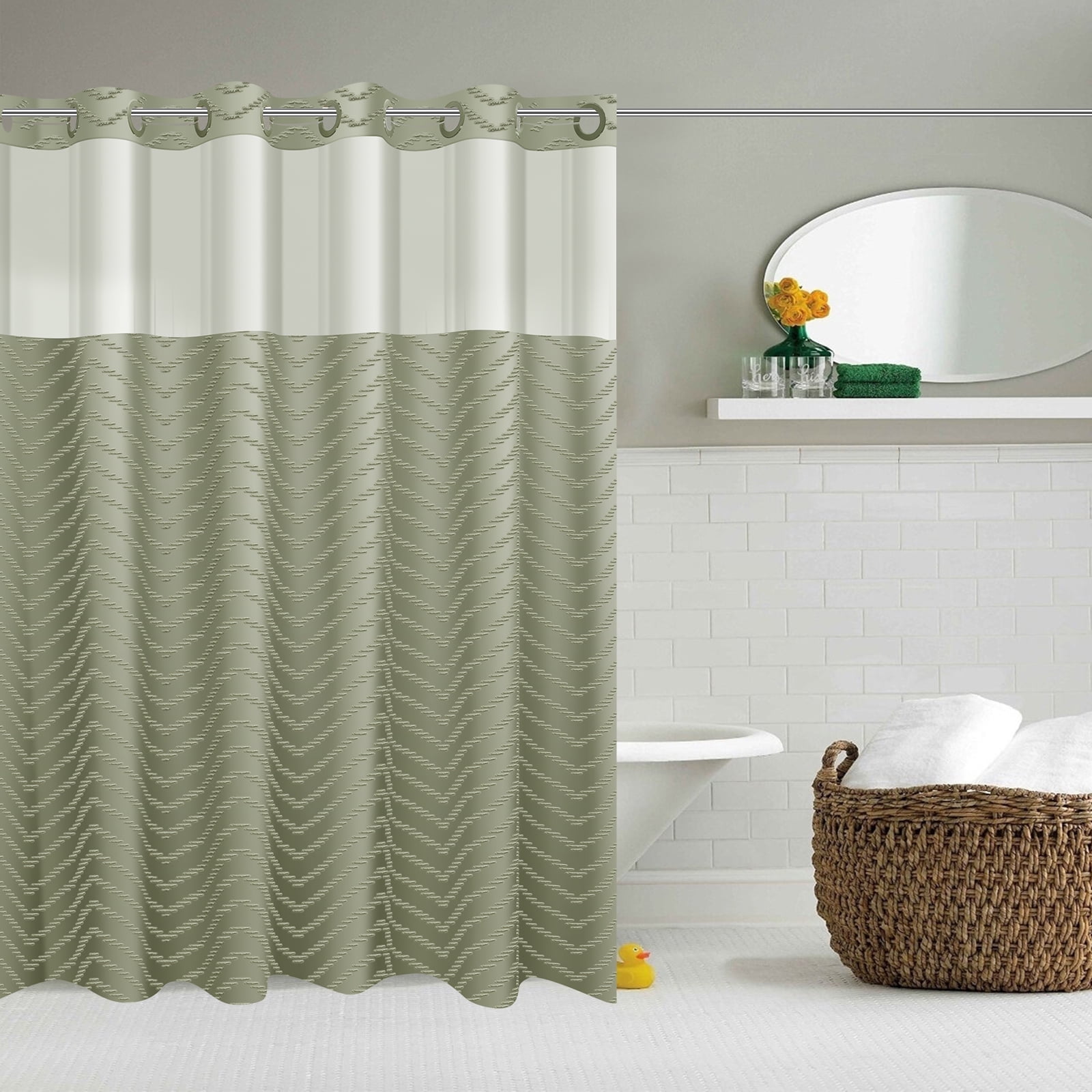 Click here for Dznils Green Fabric No Hook Shower Curtain With Sn... prices