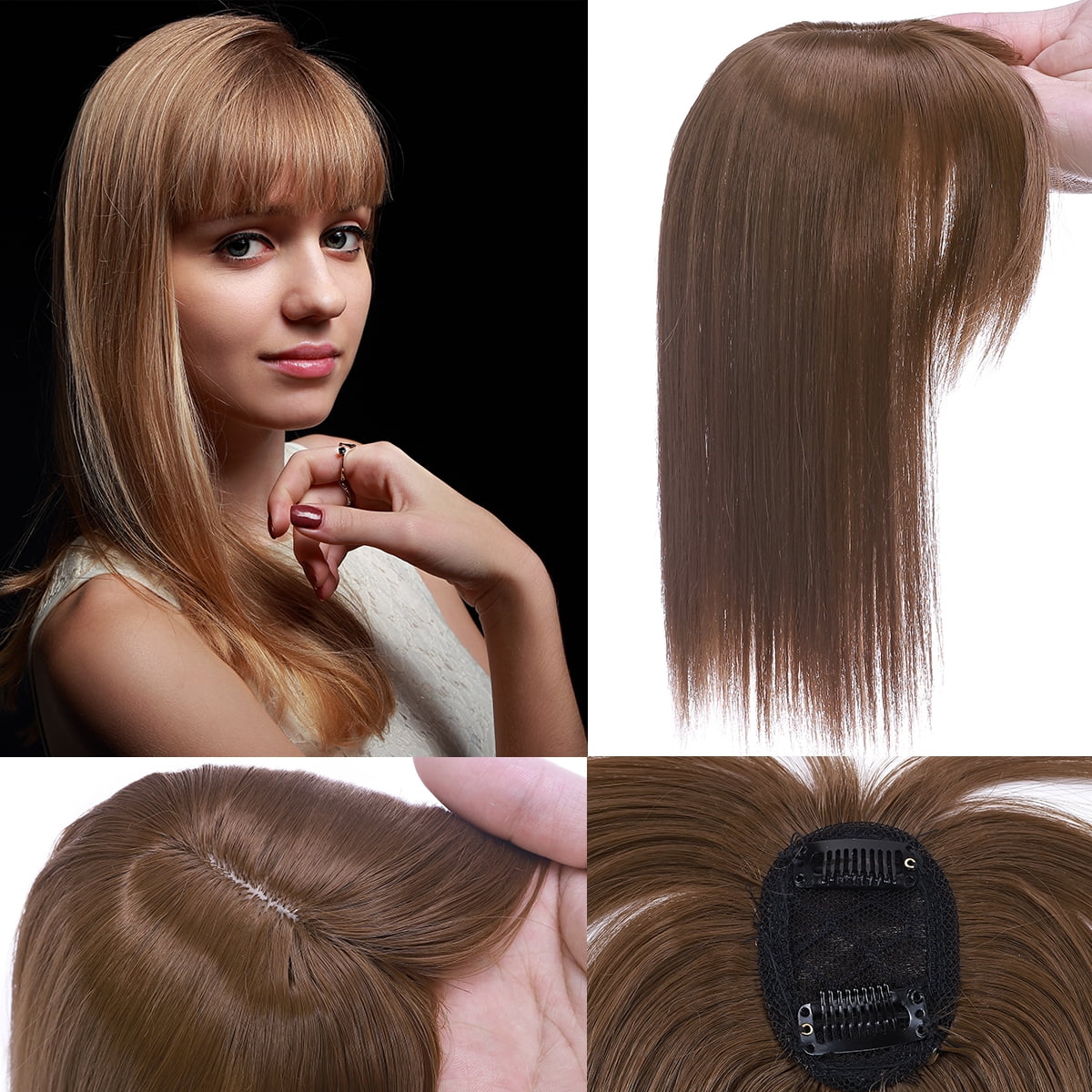 Benehair 100% Natural Hair Extensions Clip in Topper Toupee Bangs ...