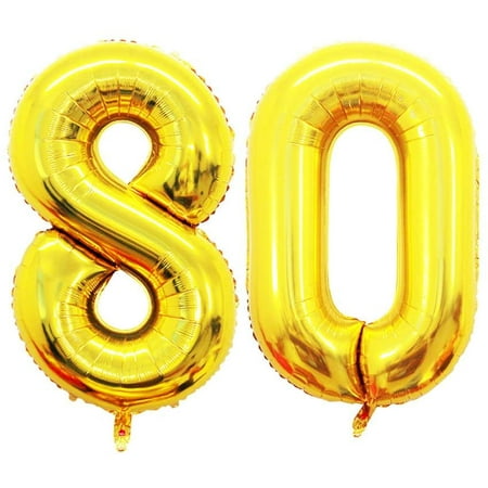 HTOOQ 42 Inch Gold Number 80 Balloon,Jumbo Foil Helium Balloons for ...