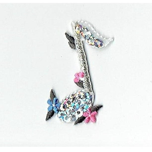 Silver Sequin - Quarter Music Note - Quaver - Iron on Applique ...