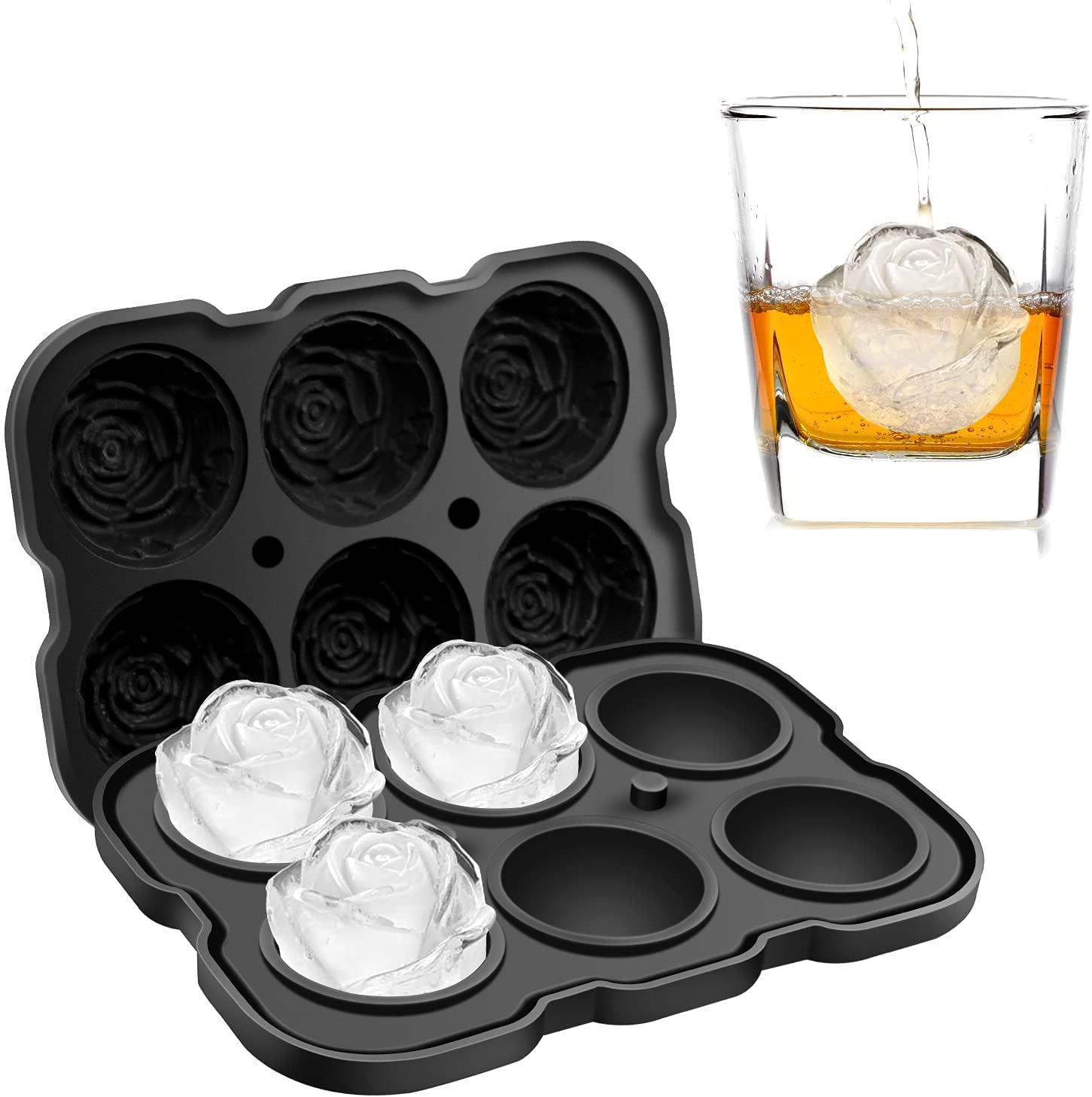 Visland 3D Rose Flower Ice Cube Mold – Silicone Jello Chocolate Ice ...