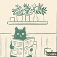 Affixzi Bathroom Cat Print, Reading Cat Wall Art, Restroom Decor ...