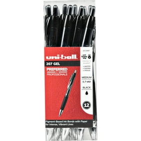 uni-ball 207 Retractable Gel Pens, Medium Point, Black, Box of 12 ...
