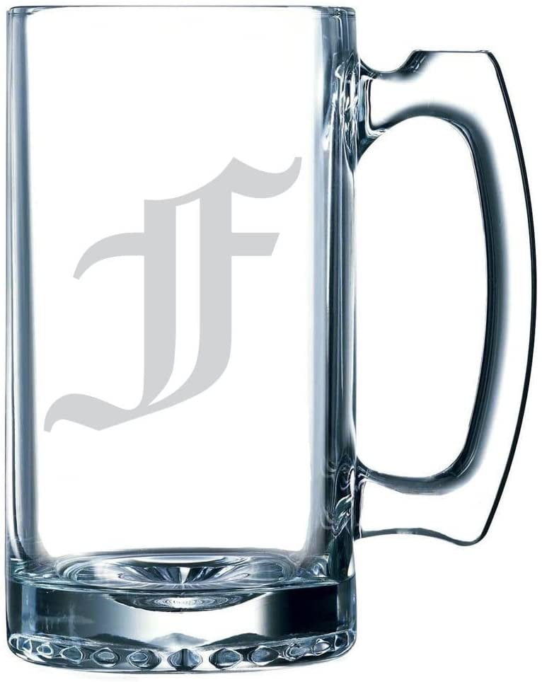 Old English Etched Monogram 25oz Libbey Sports Beer Mug Letter F ...