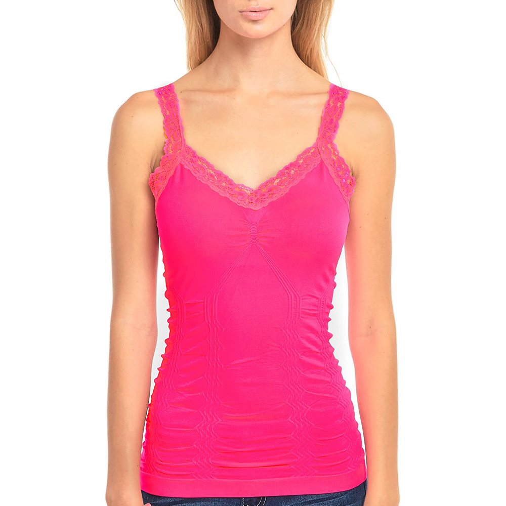 TheLovely - Women's Seamless Wrinkled Lace Trim Camisole Tank Top ...