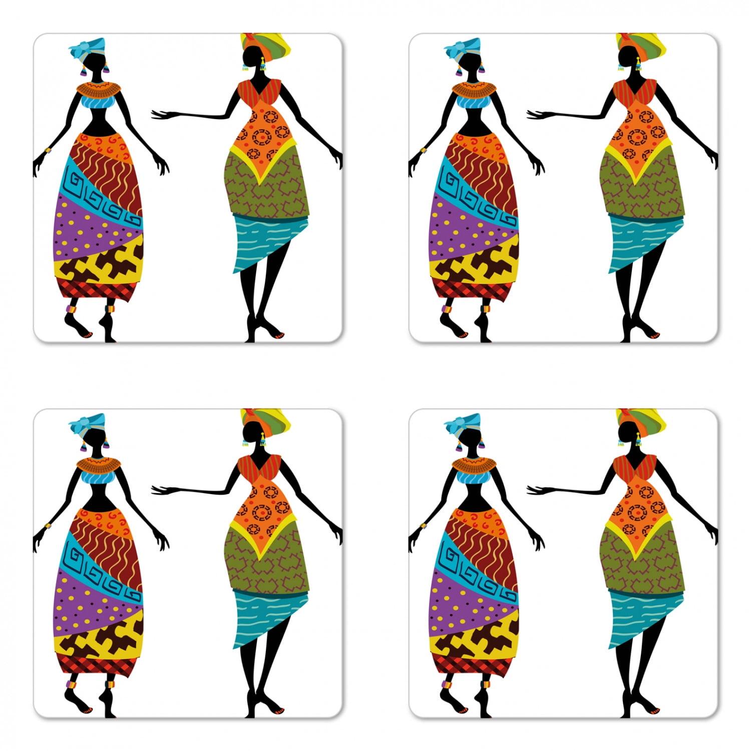 African Coaster Set of 4, Ladies in Traditional Costume Silhouettes ...