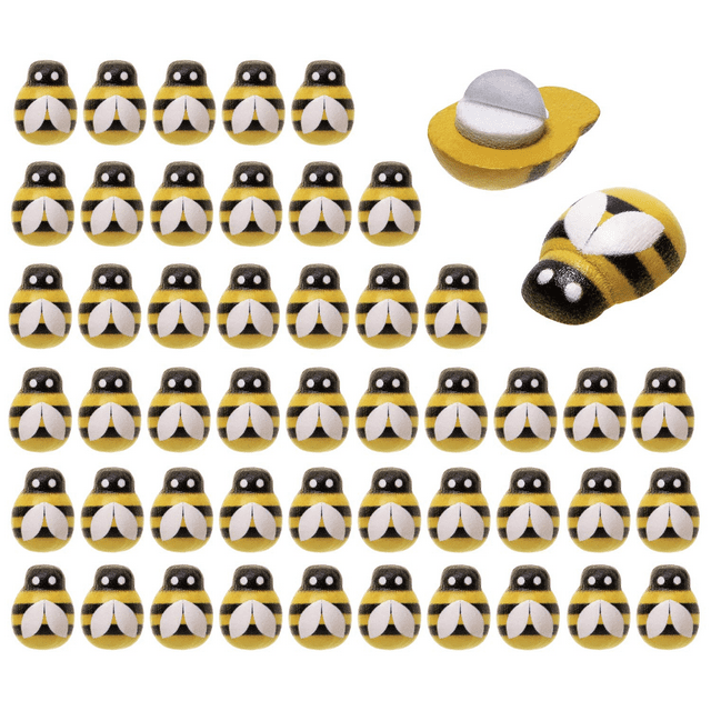 Tiny Wooden Bee Embellishments 100Pcs Self-Adhesive Painted Flatback ...
