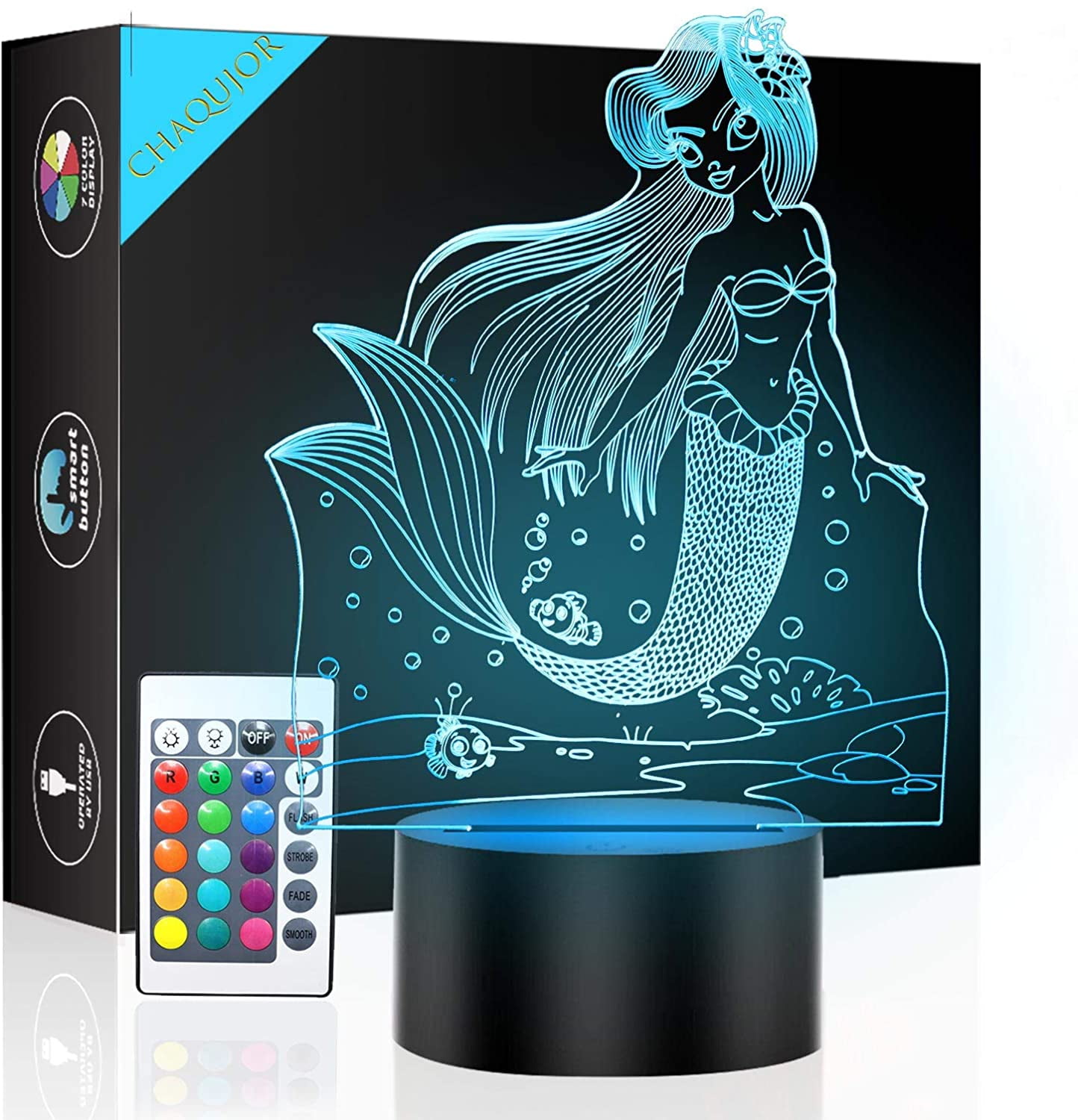 YSITIAN Mermaid Night Light, 3D Illusion Night Lamp with Remote Control ...