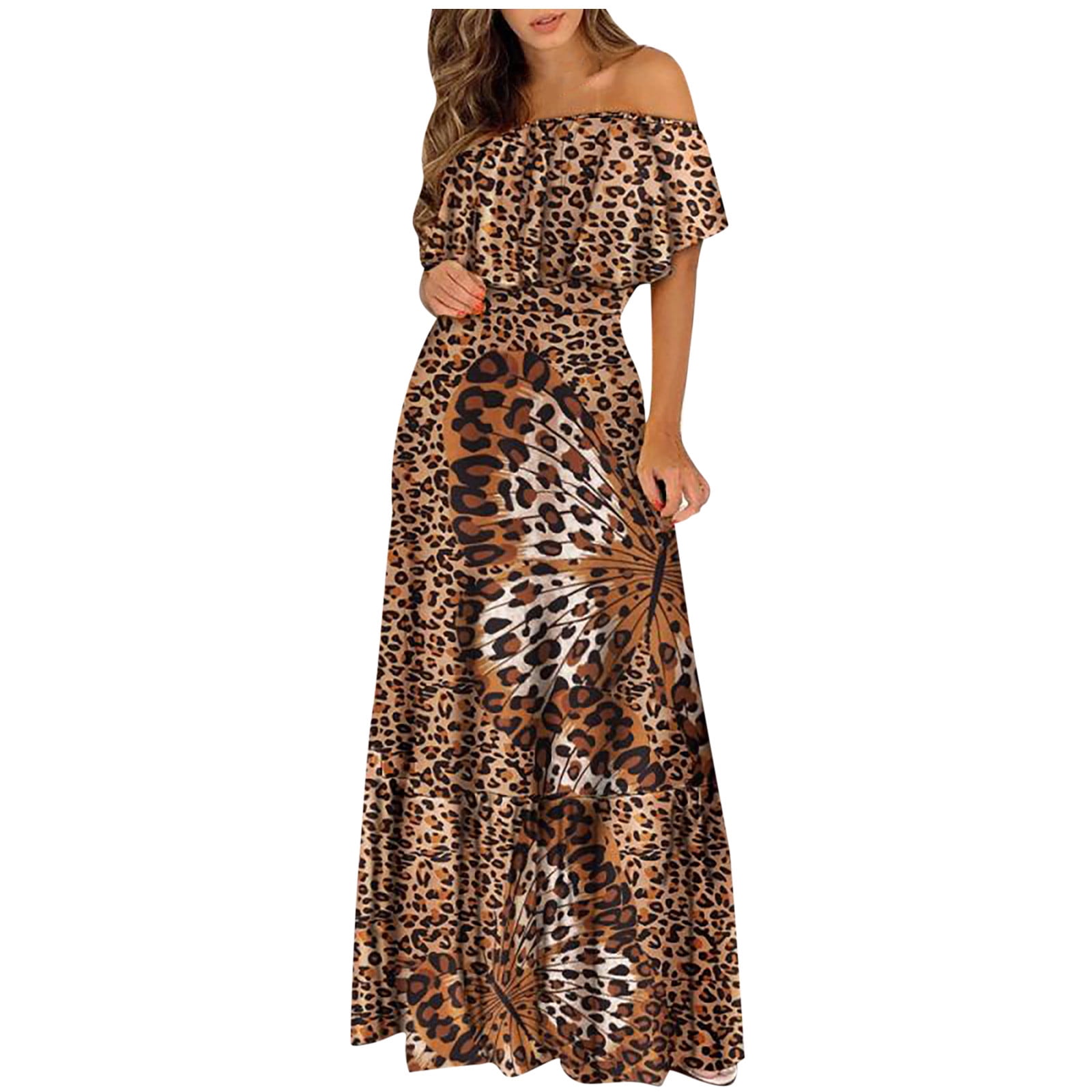 Womens Casual Short Sleeve Breast Wrap Ankle-Length Dress Summer Boho ...