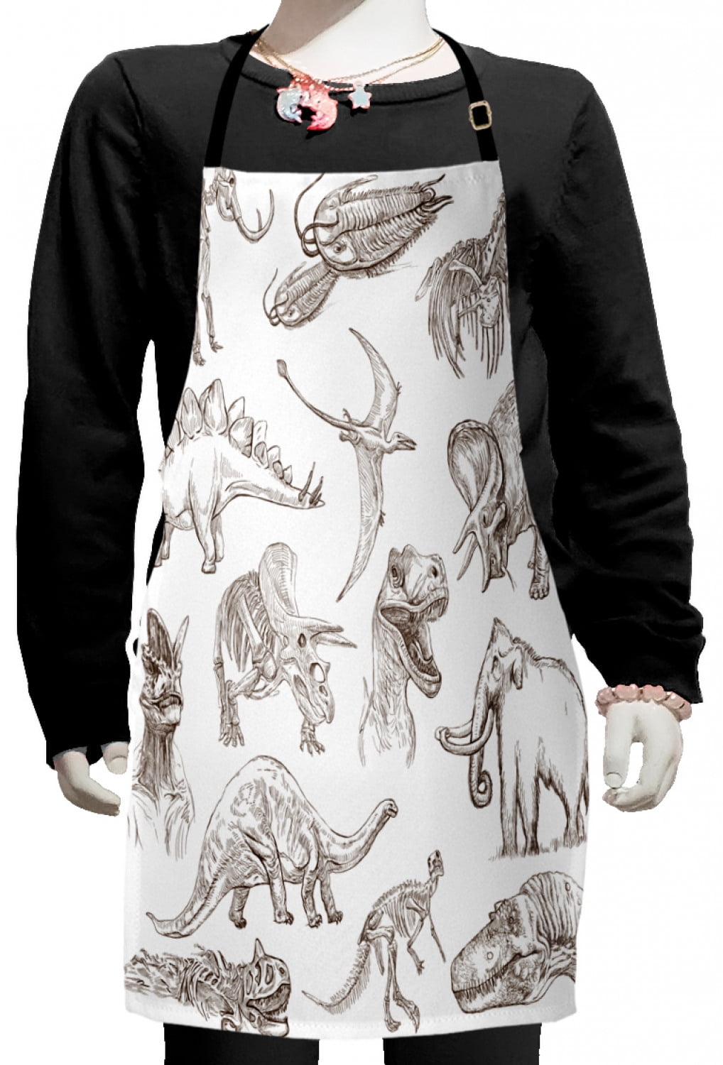 Jurassic Kids Apron, Arrangement of Various Dinosaurs Illustrations ...