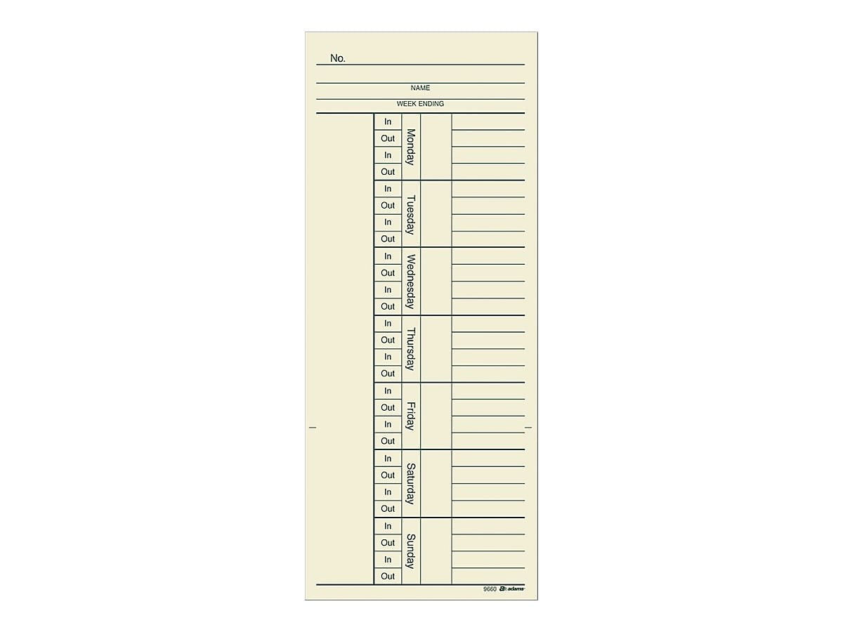 Adams Time Cards for Acroprint 125 ES700 ES900 ESP180 Time Clock 442764 ...