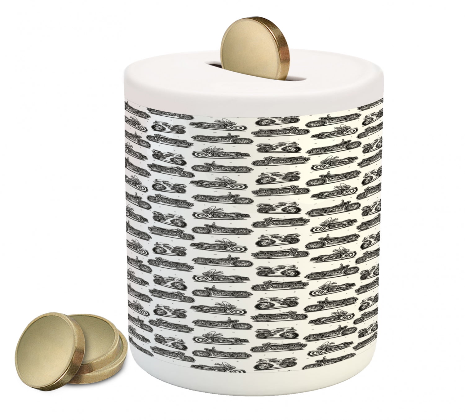 Motorcycle Piggy Bank, Retro Motorcycle Drawings of Old-Fashioned and ...