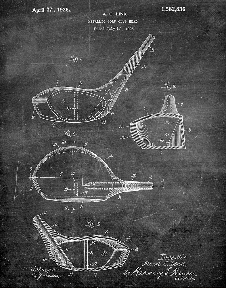 Original Golf Club Artwork Submitted In 1926 - Golf - Patent Art Print ...